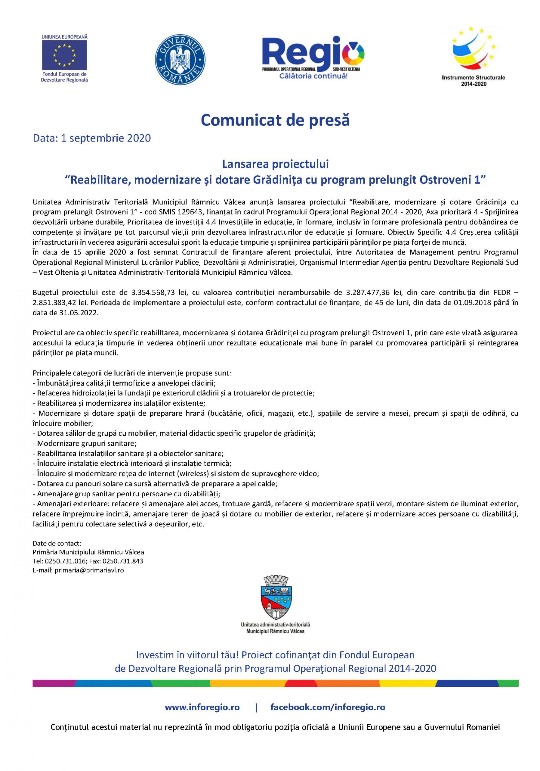 Lansarea proiectului “Reabilitare, modernizare și dotare Grădinița cu program prelungit ...