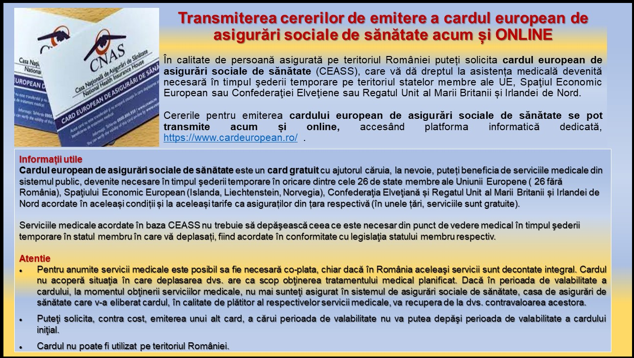 CAS vine în sprijinul asiguraților – cererile pentru cardul european de sănătate, acum și online ...